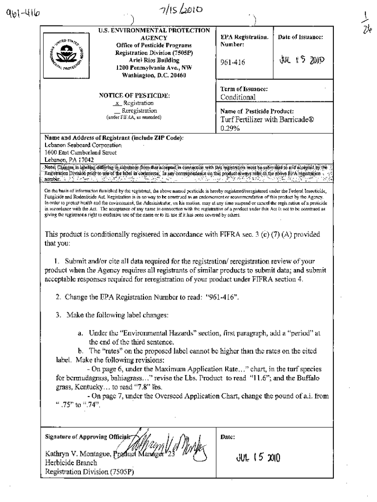 Fillable Online U.S. EPA, Pesticides, Label, TURF FERTILIZER WITH ...