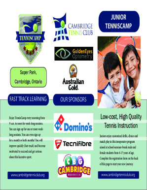 Fillable Online Tennis Camp Brochure and Registration form. Cambridge ...