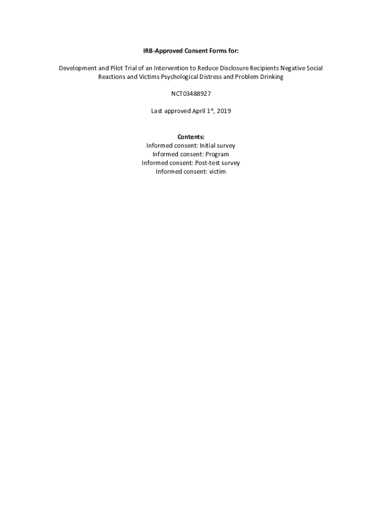 Fillable Online IRB-Approved Consent Forms for: Development and Pilot Trial of an ... Fax Email ...