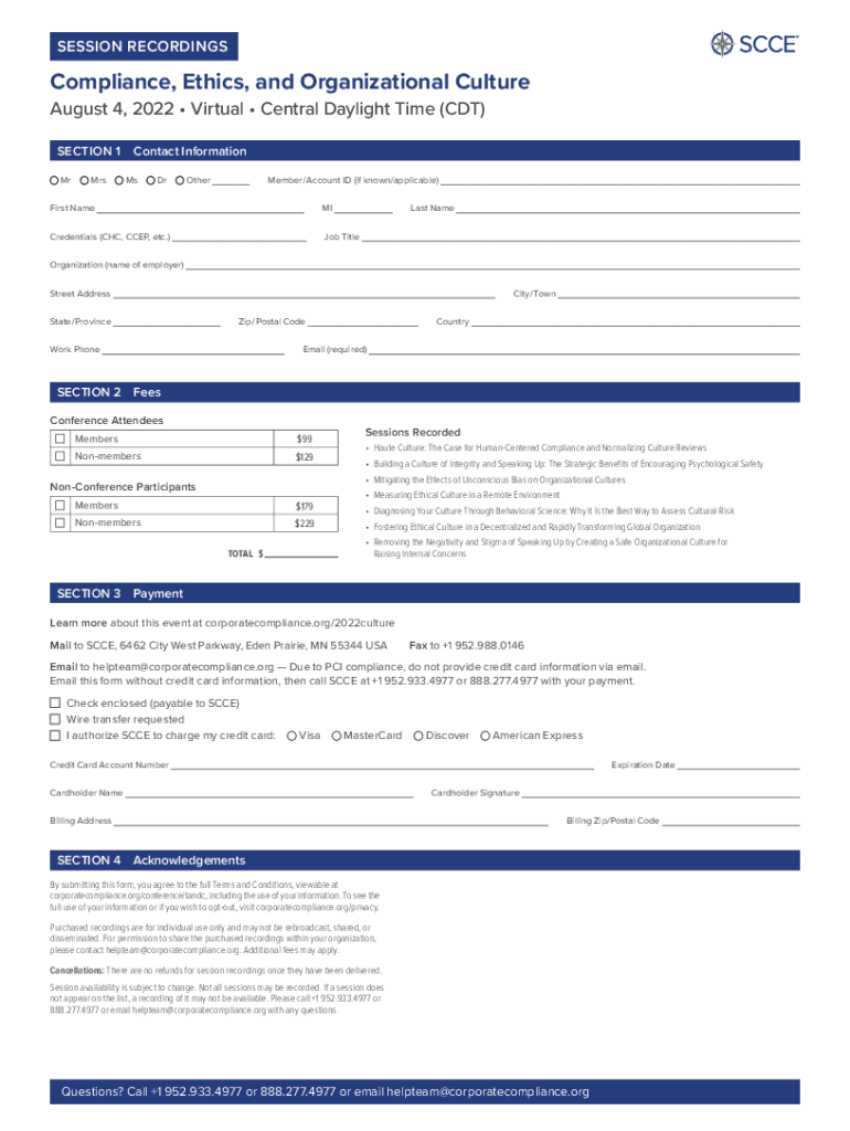 Fillable Online www.hcca-info.orgconferencesvirtualSCCE's Compliance, Ethics, and Organizational ...