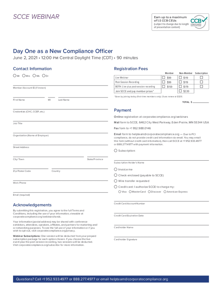 Fillable Online Day One as a New Compliance Officer - Continuing Education Fax Email Print ...