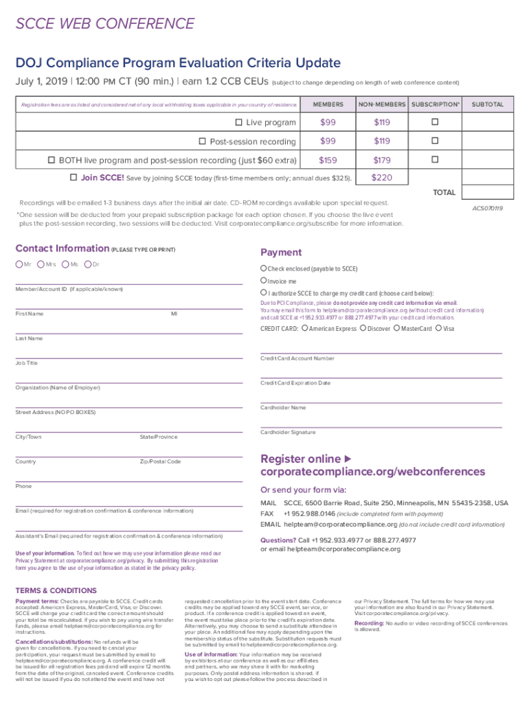 Fillable Online Fillable Online Building a Successful Compliance and Ethics ... - HCCA ... Fax ...