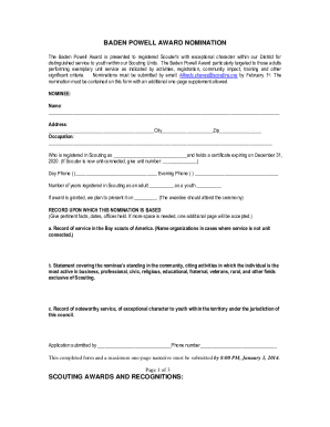 Fillable Online Baden Powell Award Nomination Form. Baden Powell Award Nomination Form Fax Email ...