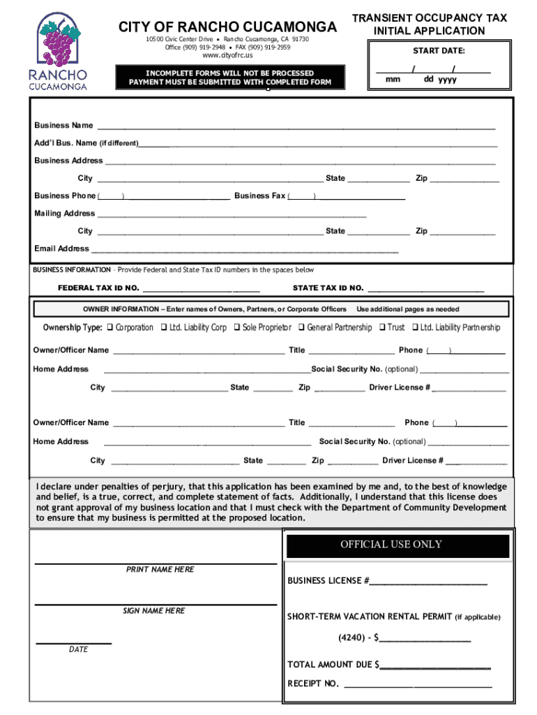 Fillable Online ranchomirageca.govresidentsshort-term-rentalsReport and ...