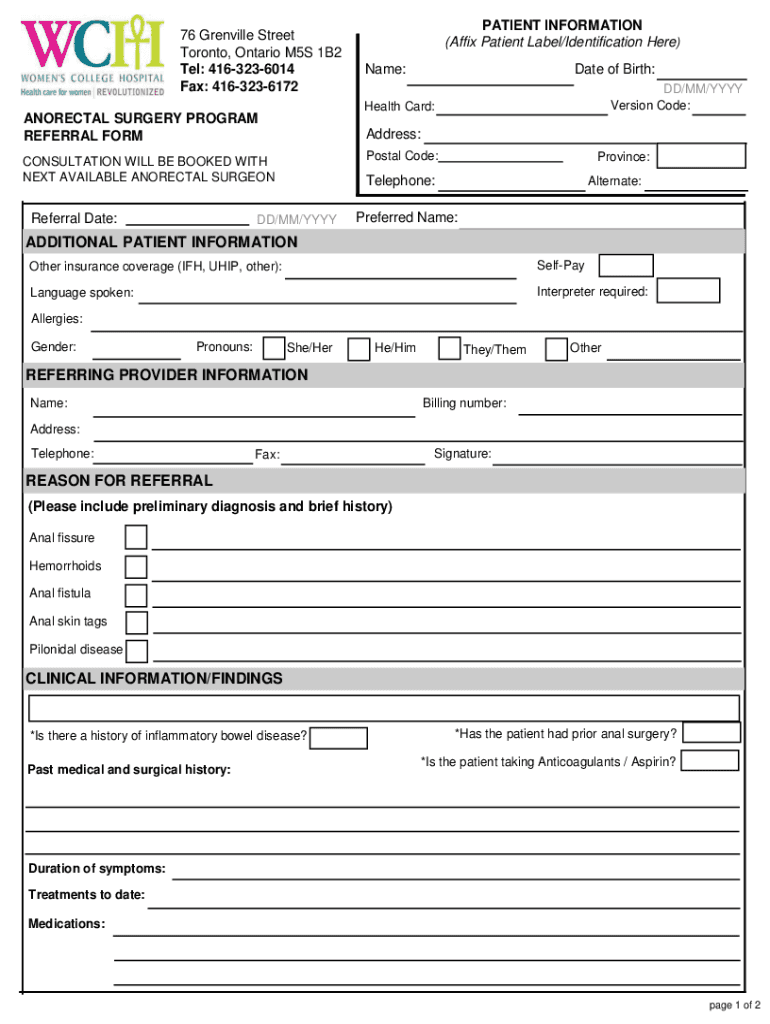 Fillable Online Womens College Hospital - Revolutionizng Healthcare Fax ...