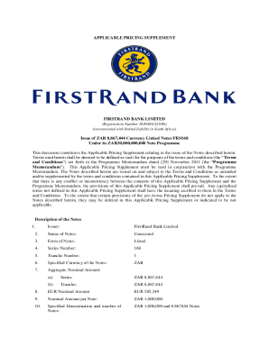 Fillable Online applicable pricing supplement firstrand bank limited ...