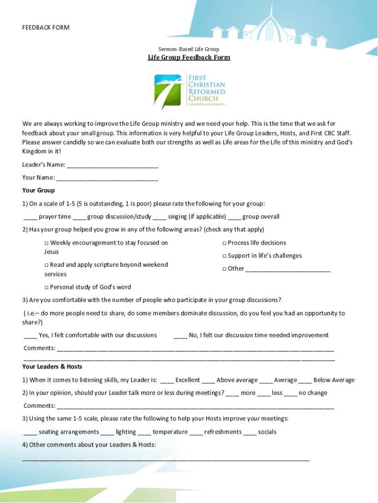 Fillable Online GroupLife11 Feedback Form Templates and Examples ...