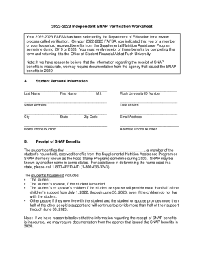 Fillable Online 2022-2023 Independent SNAP Verification Worksheet Fax ...