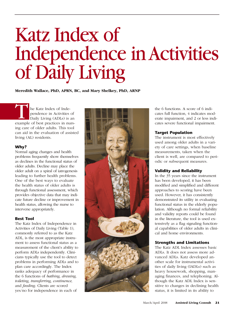 Fillable Online Katz Index of Fax Email Print - pdfFiller