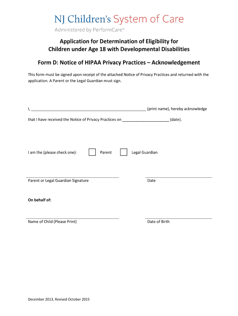 Fillable Online performcarenj Form D Application for Determination of ...