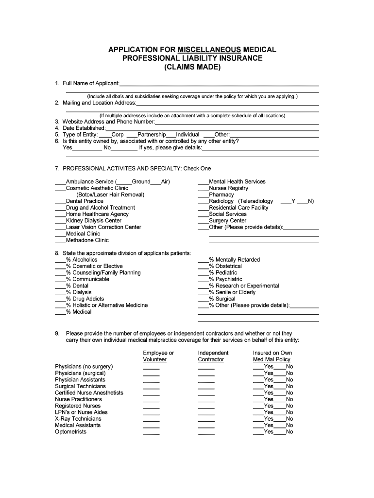 Fillable Online APPLICATION FOR MISCELLANEOUS MEDICAL Fax Email Print ...