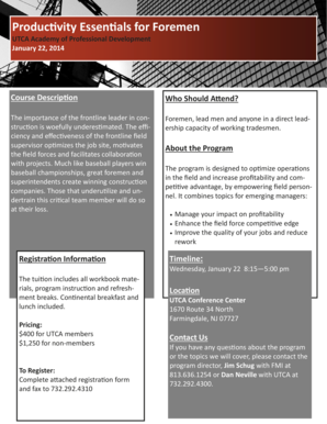 Fillable Online utcanj Productivity Essentials For Foreman - Utility ...