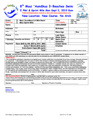 Fillable Online 2013 Maui Au Makua Swim Entry Form.pdf Fax Email Print ...