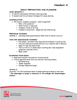 Fillable Online ESSAY PREPARATION AND PLANNING Fax Email Print - pdfFiller