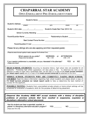 Fillable Online Pre Enrollment Form Open Enrollment Fax Email Print ...