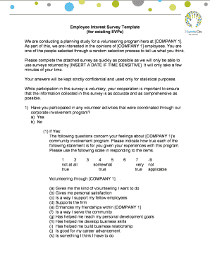Fillable Online handsonnetwork Employee Interest Survey Template for ...