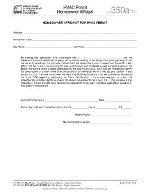 Fillable Online HVAC Permit Homeowner Affidavit - iOMPC.org Fax Email ...