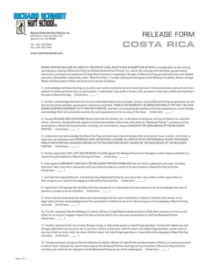 Fillable Online Costa Rica Release Form - the Richard Schmidt Surf ...