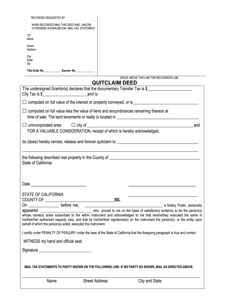 Quitclaim Deed Form California Los Angeles County Fill Out Sign
