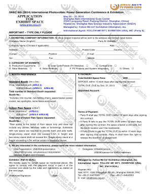 Fillable Online SNEC2014 Booth bApplicationb Formpdf - Conferensum Fax Email Print - pdfFiller