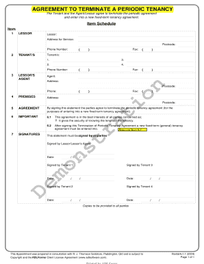 Fillable Online Agreement to Terminate a Periodic Tenancy - ADL ...