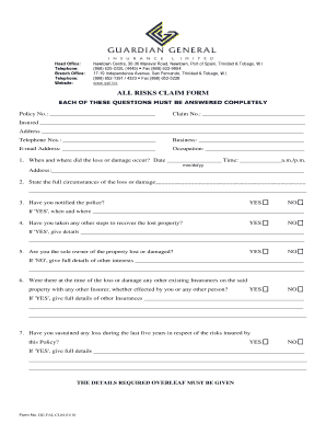 Fillable Online ALL RISKS CLAIM FORM - Guardian Group Fax Email Print ...