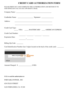 Fillable Online CREDIT CARD AUTHORIZATION FORM - Portable Power Inc Fax Email Print - pdfFiller
