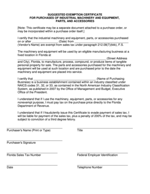 Fillable Online bdbmc SUGGESTED EXEMPTION CERTIFICATE FOR PURCHASES OF ...