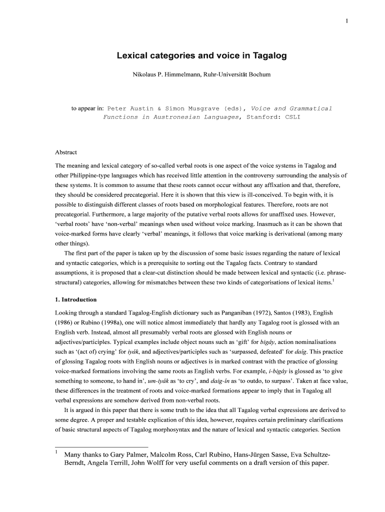 Fillable Online Lexical categories and voice in Tagalog Fax Email Print ...