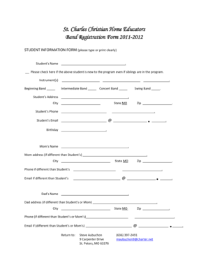 Fillable Online Charles Christian Home Educators Band Registration Form ...