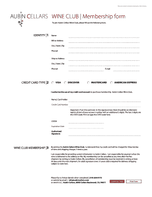 Fillable Online Wine Club Membership form - Aubin Cellars Fax Email ...
