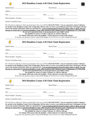 Fillable Online Hamilton County 4-H Chick Chain Registration Fax Email ...