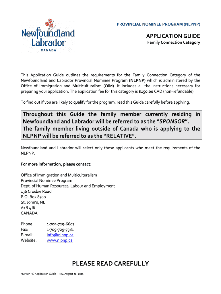 Fillable Online PROVINCIAL NOMINEE PROGRAM (NLPNP) Fax Email Print ...