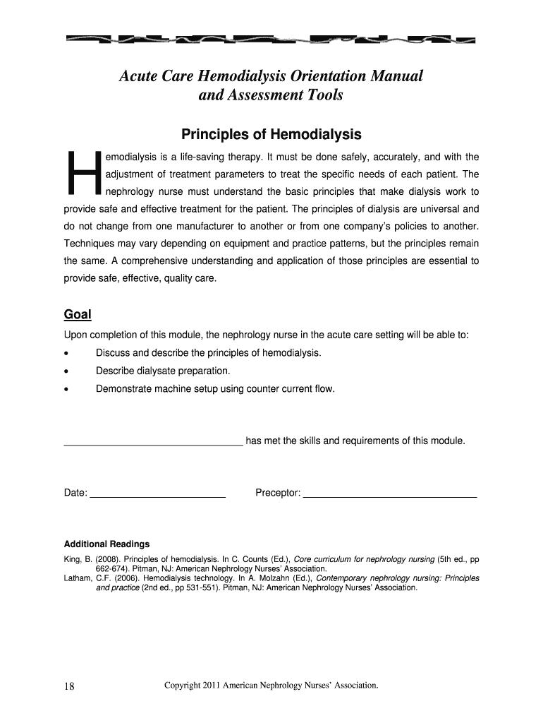 Fillable Online Acute Care Hemodialysis Orientation Manual Fax Email Print - pdfFiller