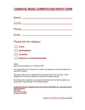 Fillable Online shruthilaya CARNATIC MUSIC COMPETETION ENTRY FORM ...