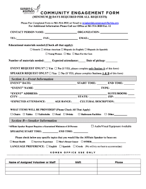 Fillable Online Community engagement form - Susan G Komen South Florida ...