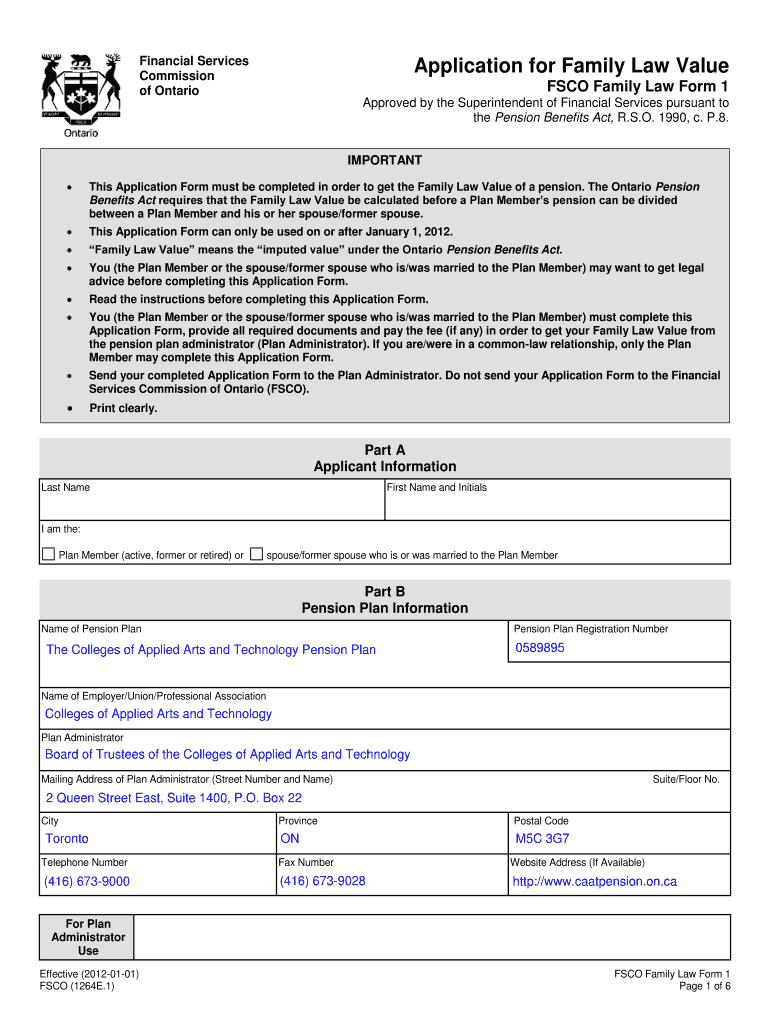 Fillable Online BApplicationb for Family Law Value - FSCO Family bb ...