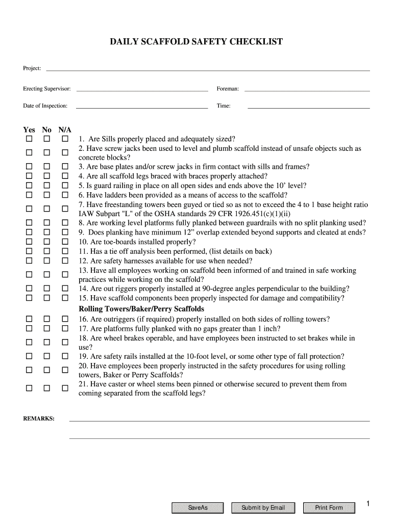 Fillable Online 403 - Daily Scaffold Safety Checklist - Hunter ...
