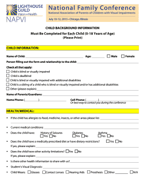 Fillable Online CHILD BACKGROUND INFORMATION - Lighthouse Guild Fax ...