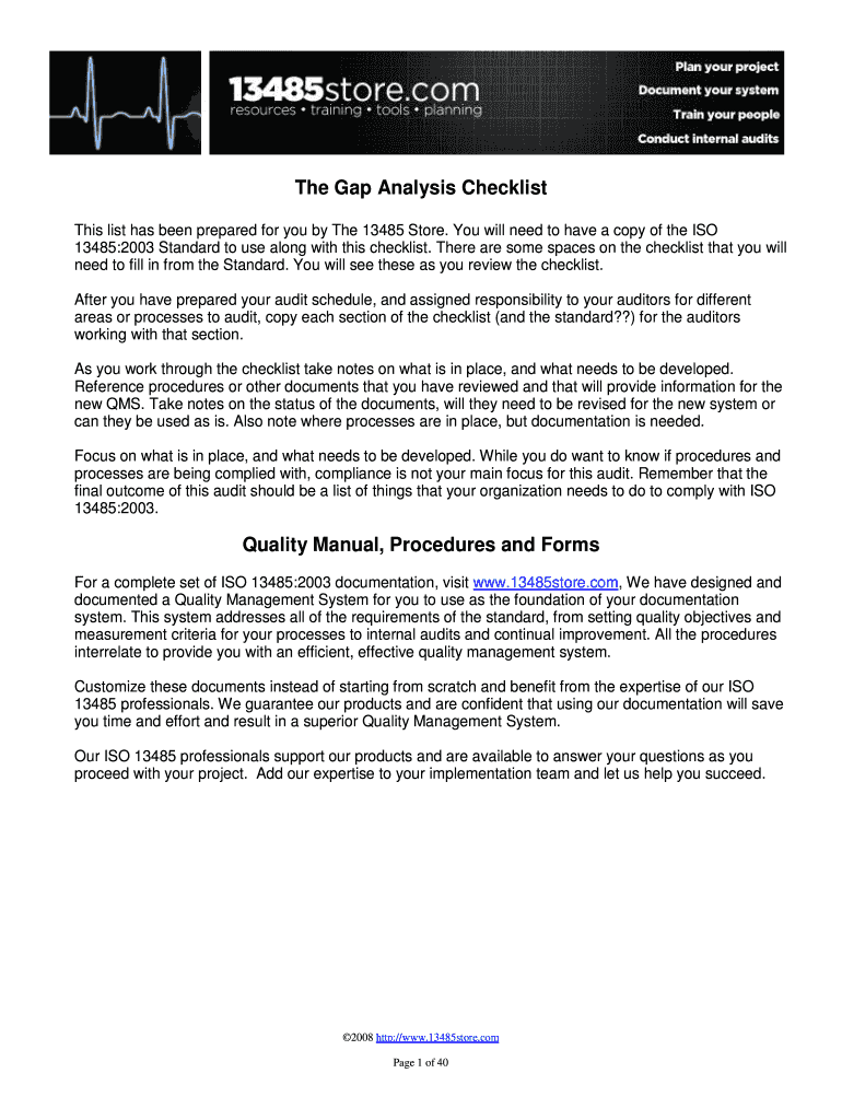 Fillable Online The Gap Analysis Checklist Fax Email Print - pdfFiller