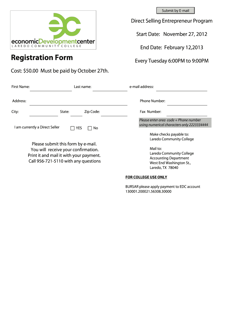 Fillable Online laredo Registration Form - Laredo Community College Fax ...