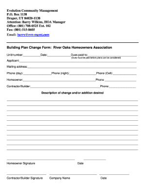 Fillable Online riveroakshoa Building Plan Change Form River Oaks ...