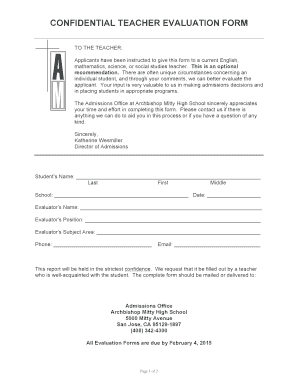 Fillable Online Confidential teacher evaluation form - Archbishop Mitty ...