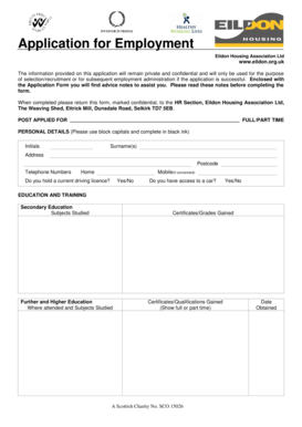 Fillable Online Application for Employment - Eildon Group Fax Email Print - pdfFiller