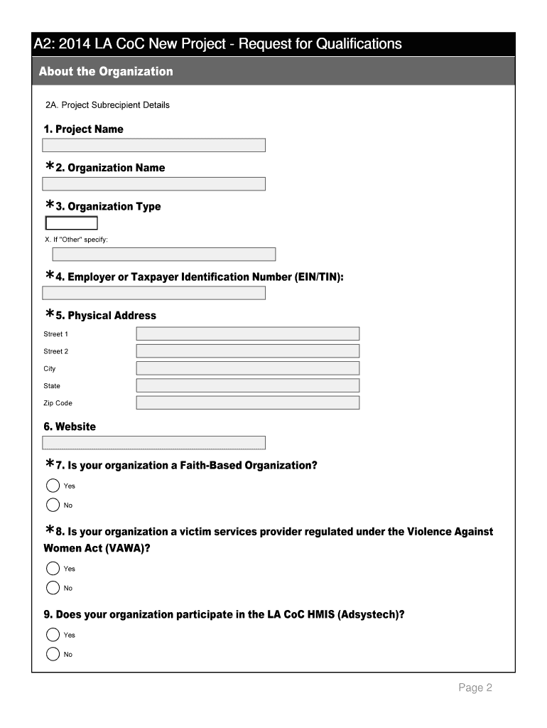Fillable Online documents lahsa A2 b2014b LA CoC New Project - Request ...