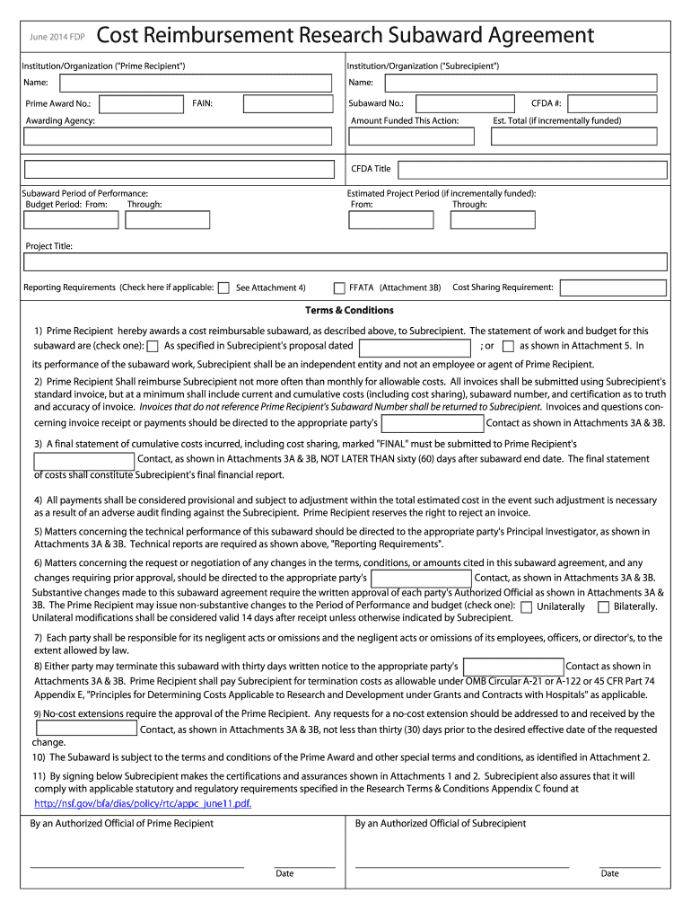 Fillable Online Cost Reimbursement Research Subaward Agreement Fax Fillable Online Cost Reimbursement Research Subaward Agreement Fax