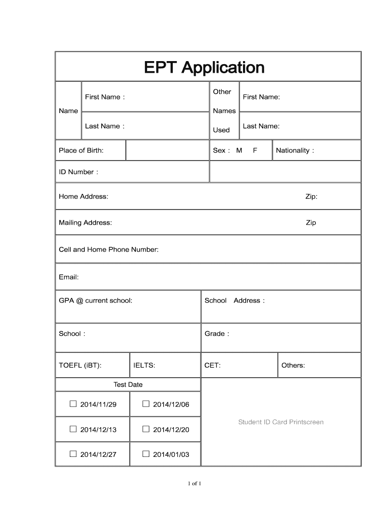 Fillable Online sky nankai edu EPT Application - sky nankai edu Fax ...