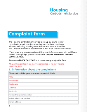 Fillable Online housing-ombudsman org Complaint form - Housing ...