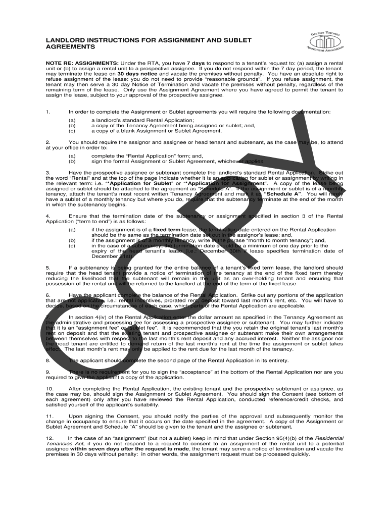 Fillable Online LANDLORD INSTRUCTIONS FOR ASSIGNMENT AND SUBLET Fax ...