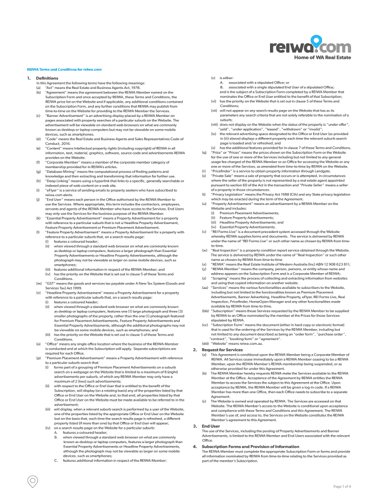 Fillable Online REIWA Terms and Conditions for reiwa Fax Email Print ...